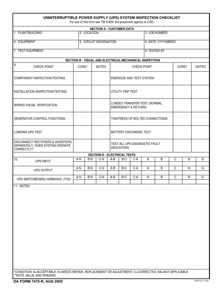 UPS System Inspection Checklist | PDF