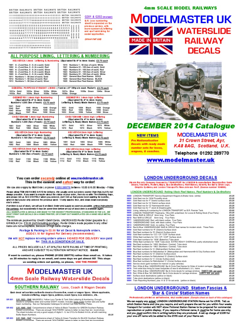 Model Railway Decals Catalogue | PDF | Rolling Stock | Transport