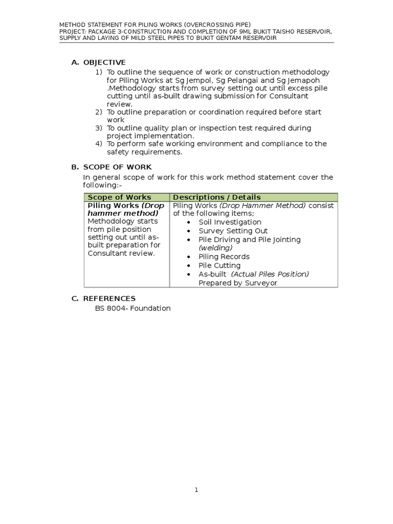 Method Statement - Piling Work | PDF | Deep Foundation | Surveying