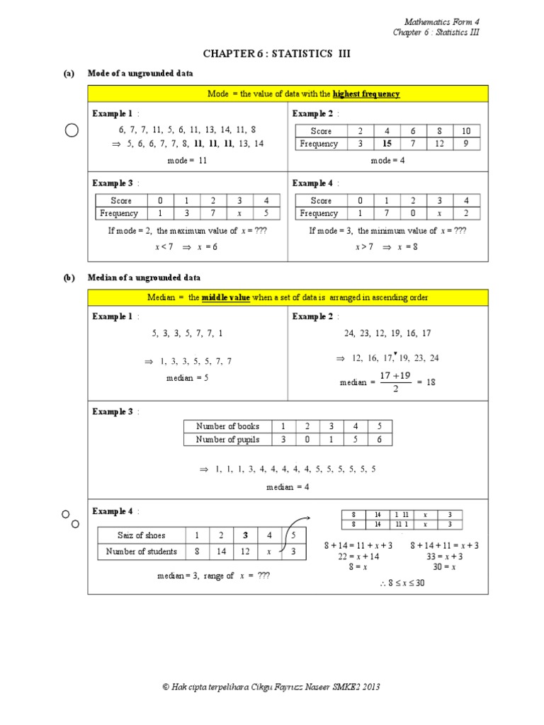 Chapter 6: Statistics Iii: (A) Mode of A Ungrounded Data | PDF ...