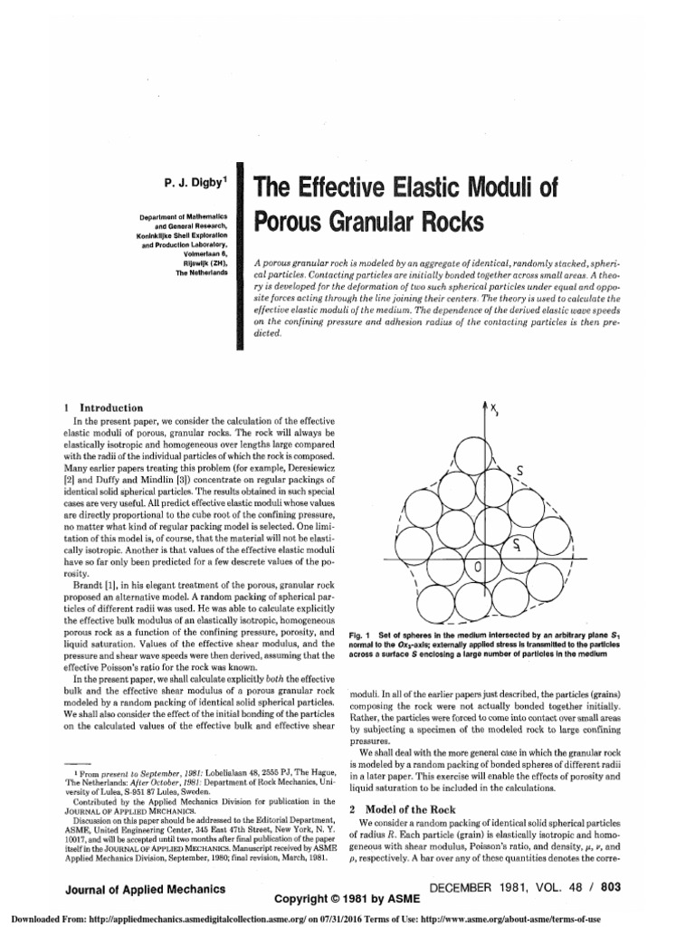 The Effective Elastic Moduli of Porous Granular Rocks: P. J. Digby ...