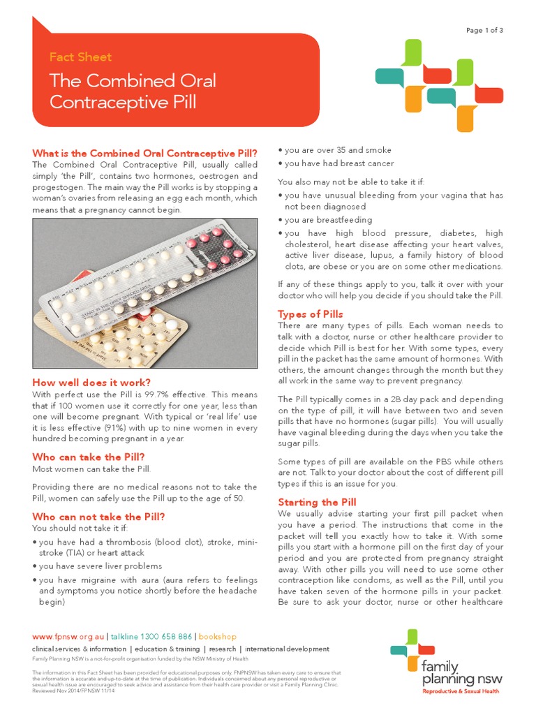 The Combined Oral Contraceptive Pill: Fact Sheet | Download Free PDF ...