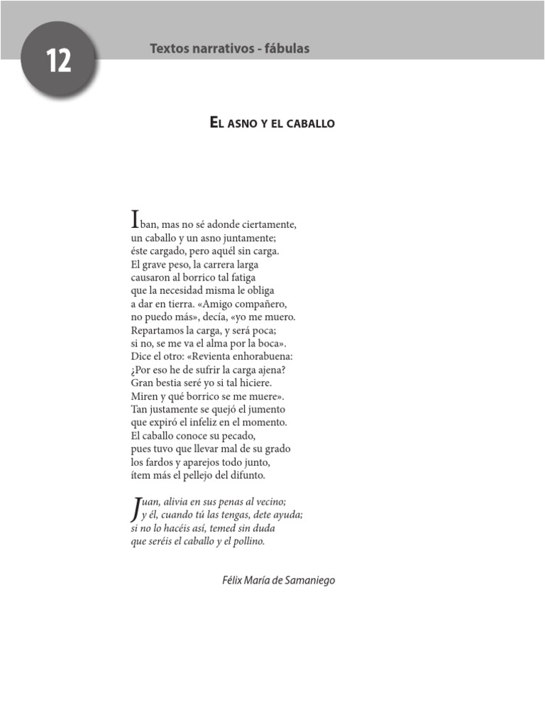 12el Asno Y El Caballo Pdf Burro Fábula