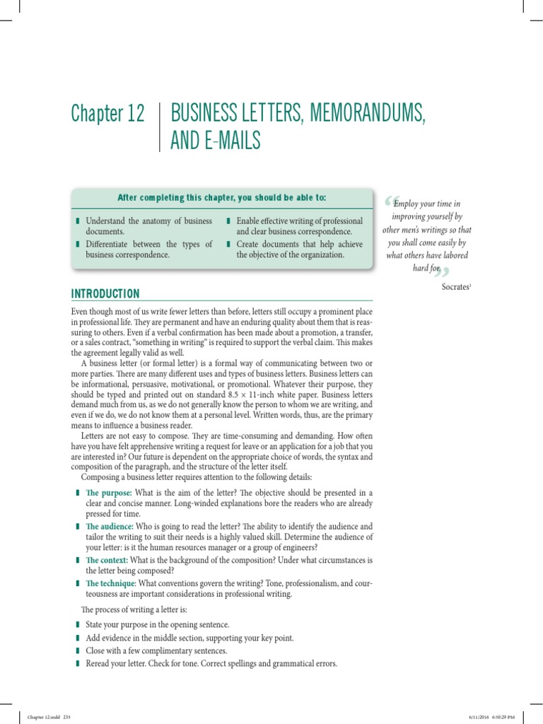 Chapter 12 Letters, Emails,Memos | Memorandum | Paragraph