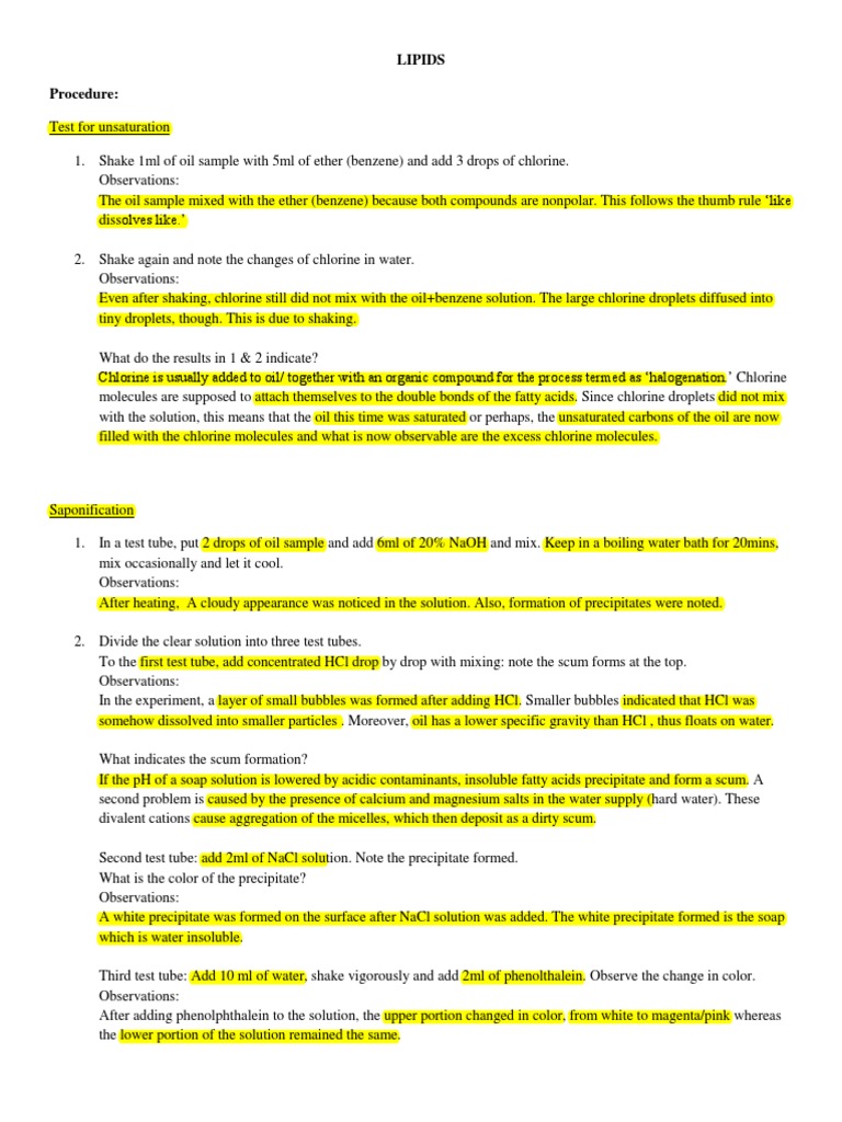 Lipids Lab Ans Key | PDF | Lipid | Fatty Acid