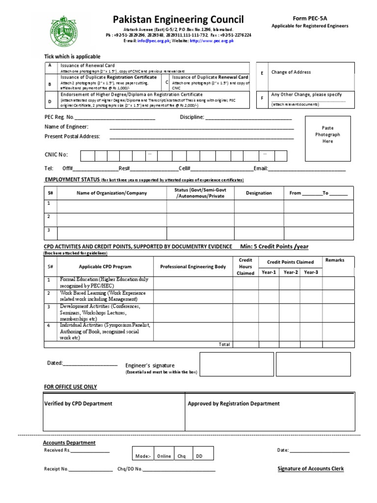 Pakistan Engineering Council: Form PEC-5A | PDF
