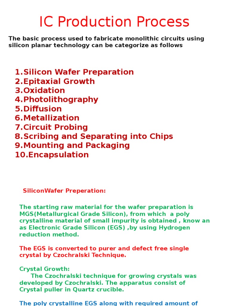 Silicon IC Production Process Overview | PDF | Epitaxy | Photolithography
