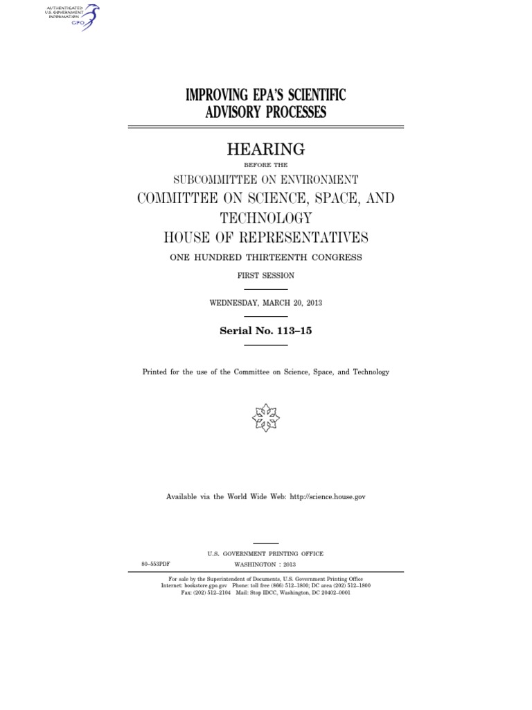 Hearing: Improving Epa'S Scientific Advisory Processes | PDF | United ...