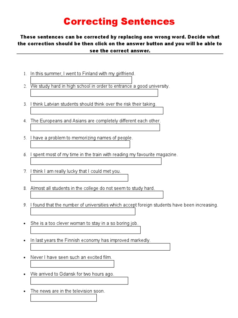 Correcting Sentences: An Analysis of Common Grammatical Errors and ...