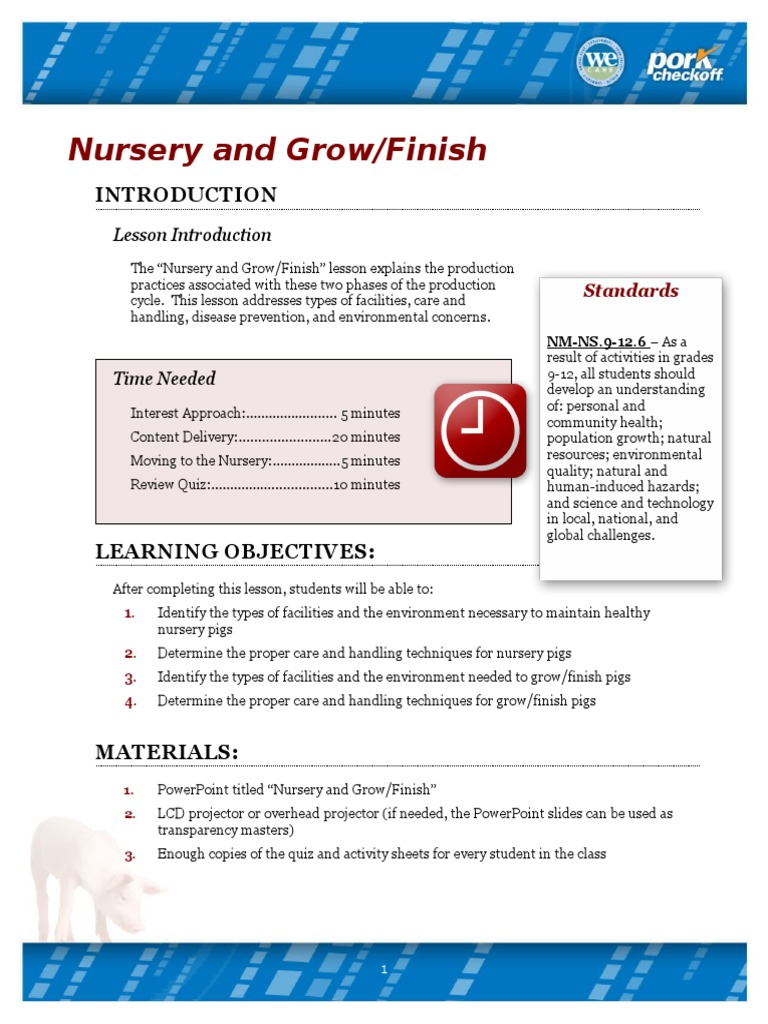 Nursery and Grow/Finish: Lesson Introduction | PDF | Domestic Pig ...