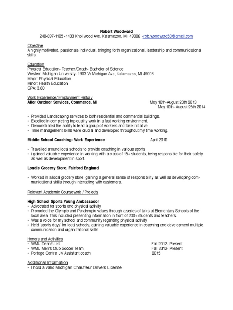 Physical Education Teacher Resume | PDF | Career & Growth