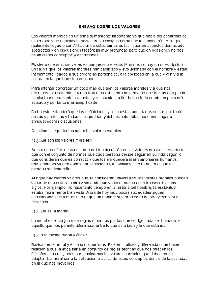 Ensayo Sobre Los Valores | PDF | Tolerancia | Moralidad