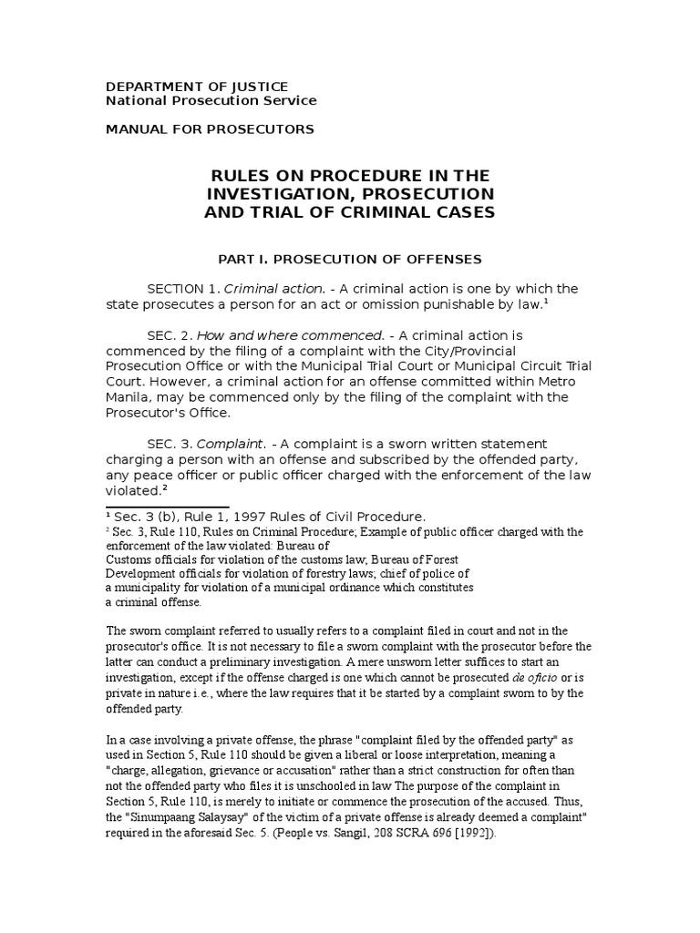 Manual For Prosecutors | Download Free PDF | Complaint | Criminal ...