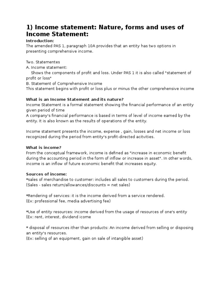 1) Income Statement: Nature, Forms and Uses of Income Statement | PDF ...