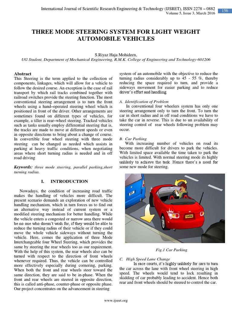 Three Mode Steering System For Light Weight Automobile Vehicles | PDF ...
