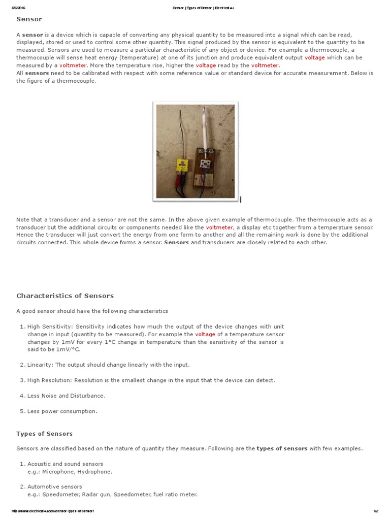 Types Of Sensors Explained Pdf Sensor Thermocouple