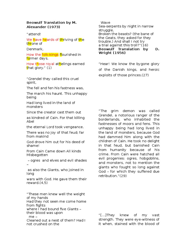 We Have Heards Of: Beowulf Translation by M. Alexander (1973) | PDF ...