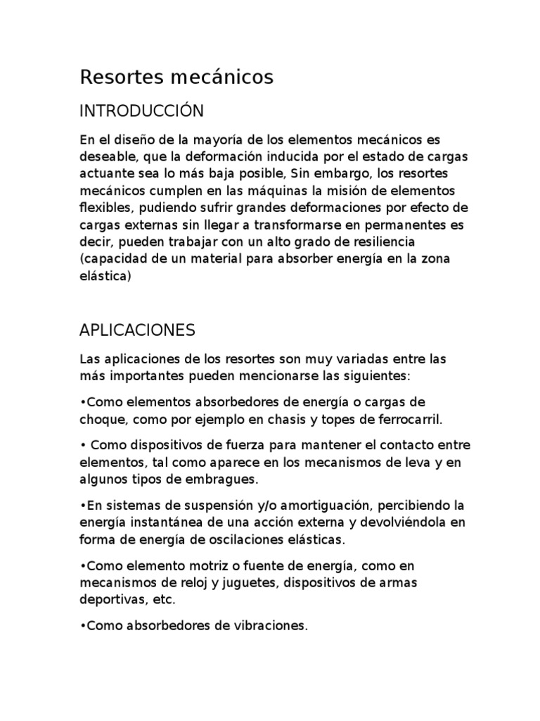 Aplicaciones y clasificación de resortes | PDF | Mecánica | Mecanica ...