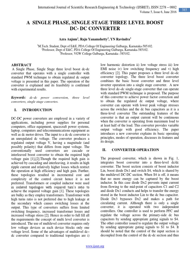 A Single Phase, Single Stage Three Level Boost DC - DC Converter | PDF ...