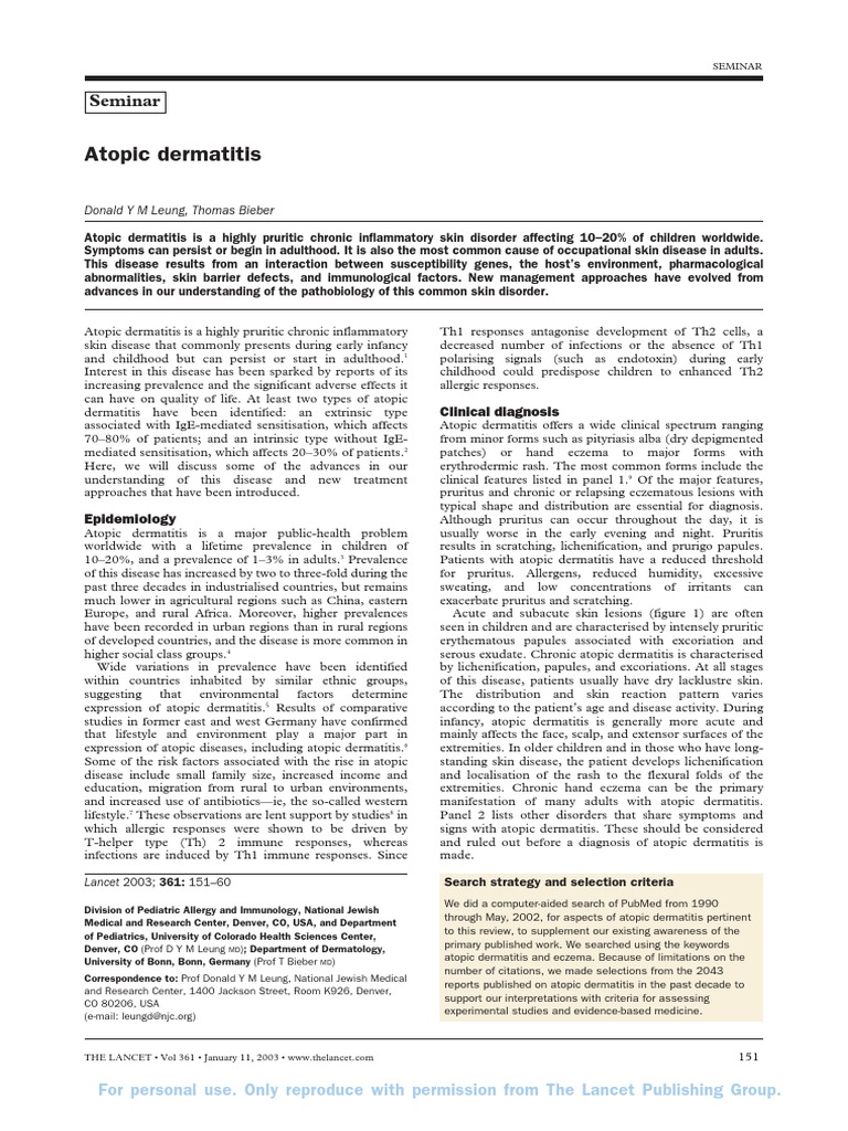 Atopic Dermatitis Pdf Allergy Dermatitis