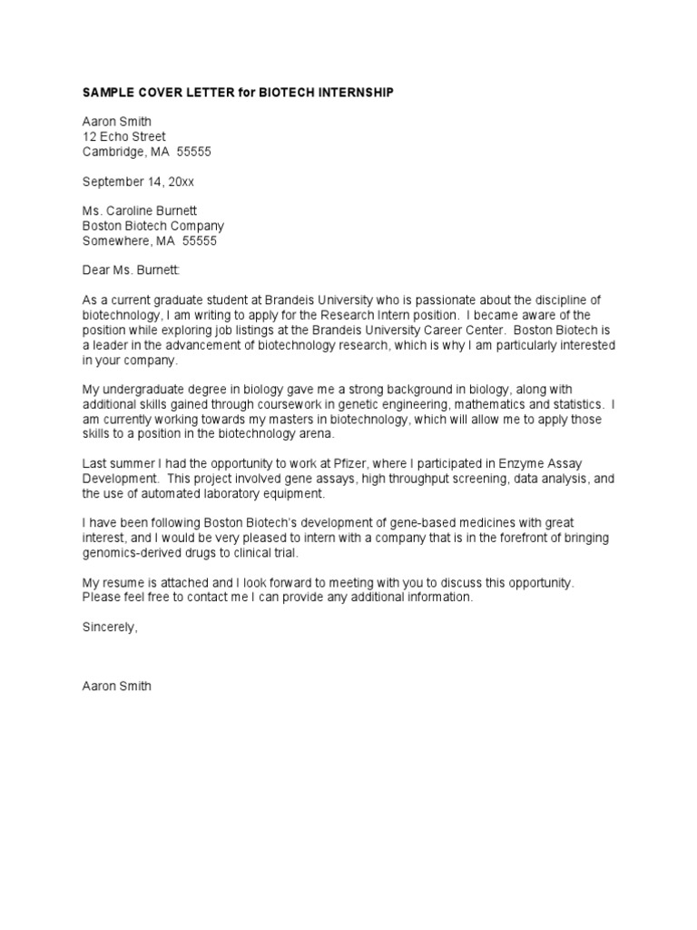 Cover Letter Sample Biotech | PDF