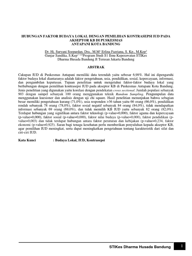 Hubungan Faktor Budaya Lokal Dengan Pemilihan Kontrasepsi Iud Pada Akseptor KB | PDF