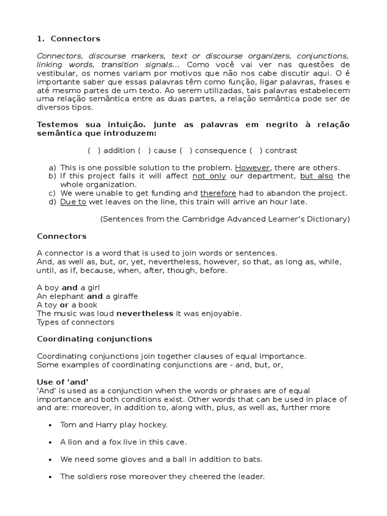 Connectors, Discourse Markers, Text or Discourse Organizers ...