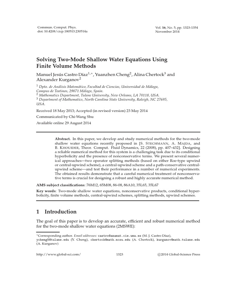 Solving Two-Mode Shallow Water Equations Using Finite Volume Methods ...