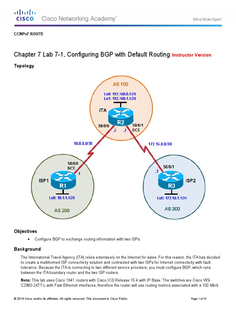 CCNPv7 ROUTE Lab7-1 BGP Config Instructor | Download Free PDF | Router (Computing) | Ip Address
