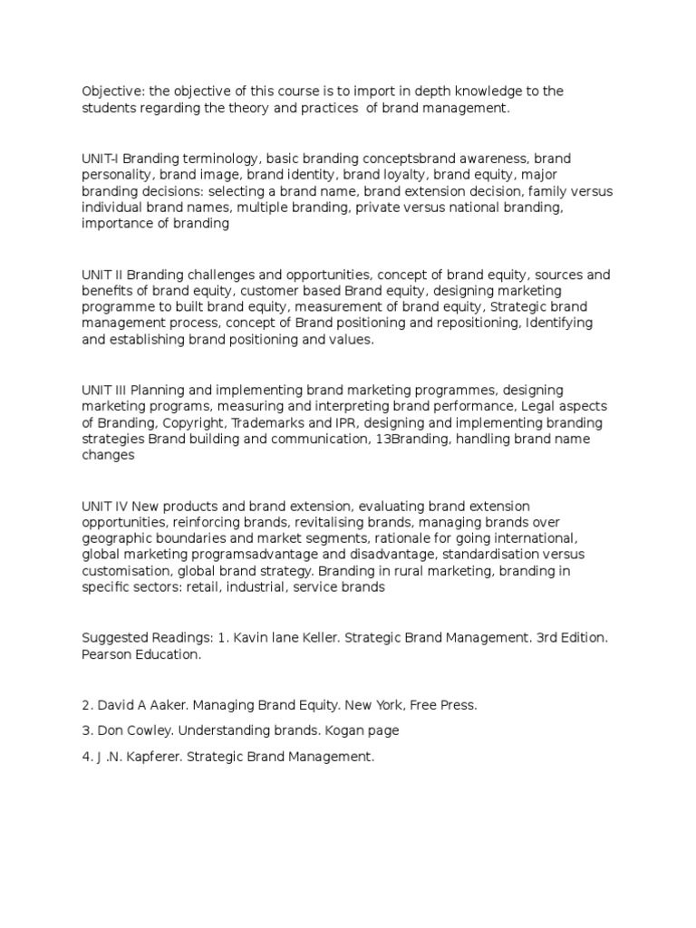 Brand Management Course Overview | PDF | Business