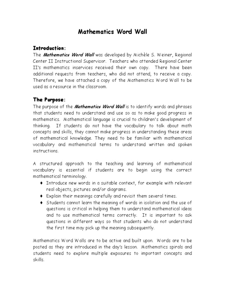 Mathematics Word Wall | PDF | Vocabulary | Teaching Mathematics