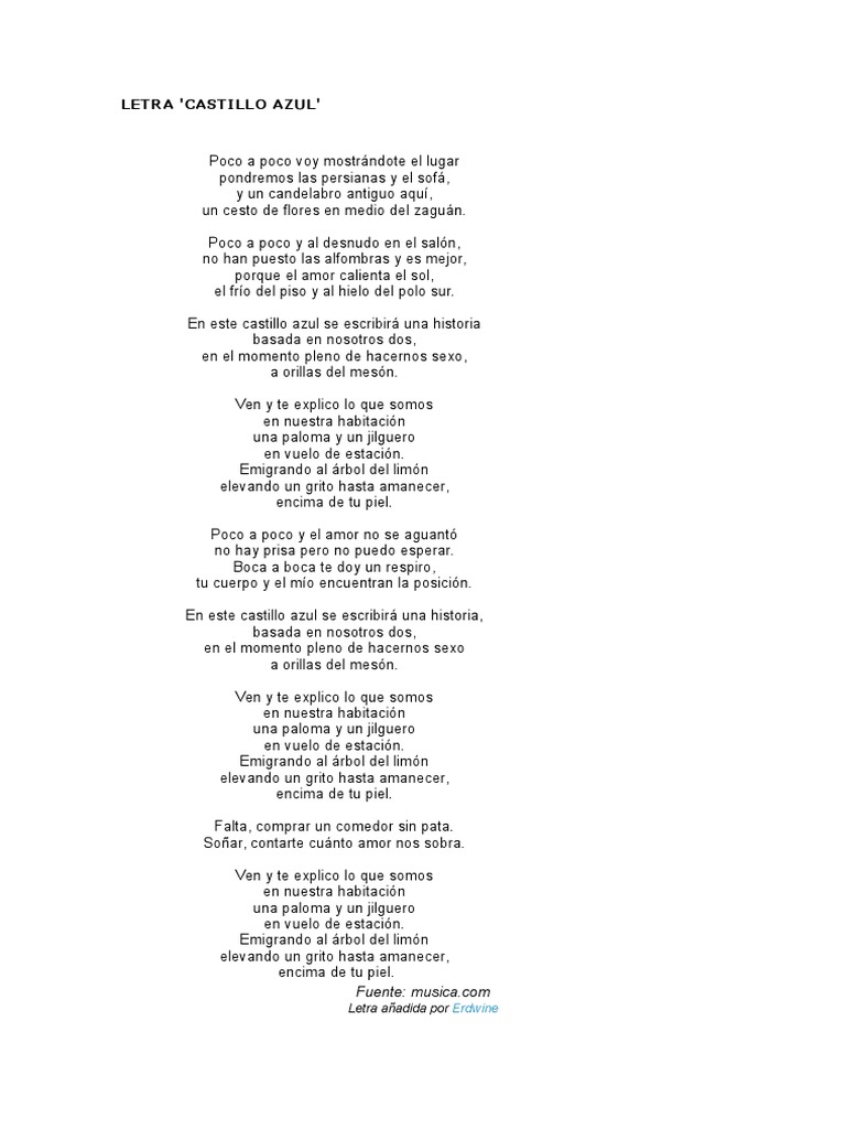 Letra Mi Castillo Azul de Montaner | PDF