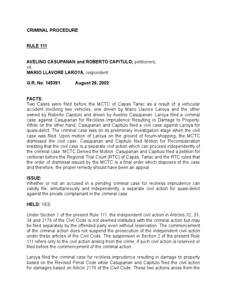Criminal Procedure Case Digest - Consolidated - Rule 111 and 112 | PDF ...