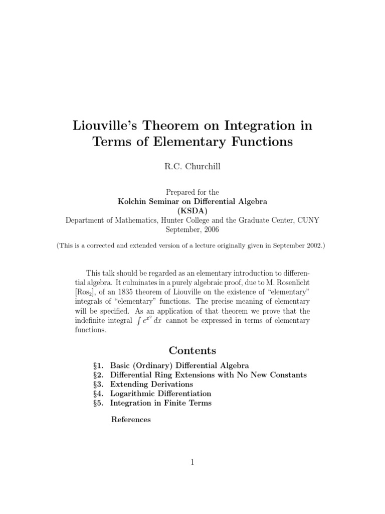Liouville's Theorem On Integration in Terms of Elementary Functions ...