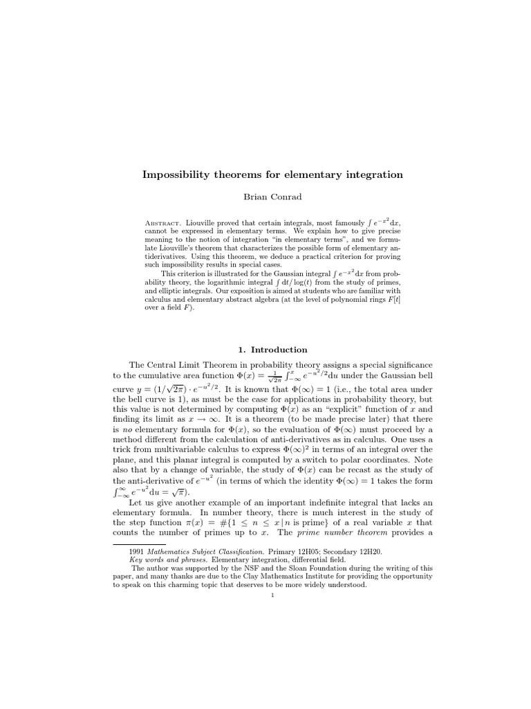 Impossibility Theorems For Integrals | PDF | Field (Mathematics) | Integral