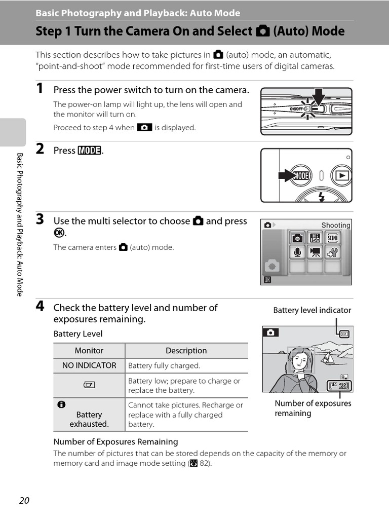 Step 1 Turn The Camera On and Select A (Auto) Mode | PDF | Image ...