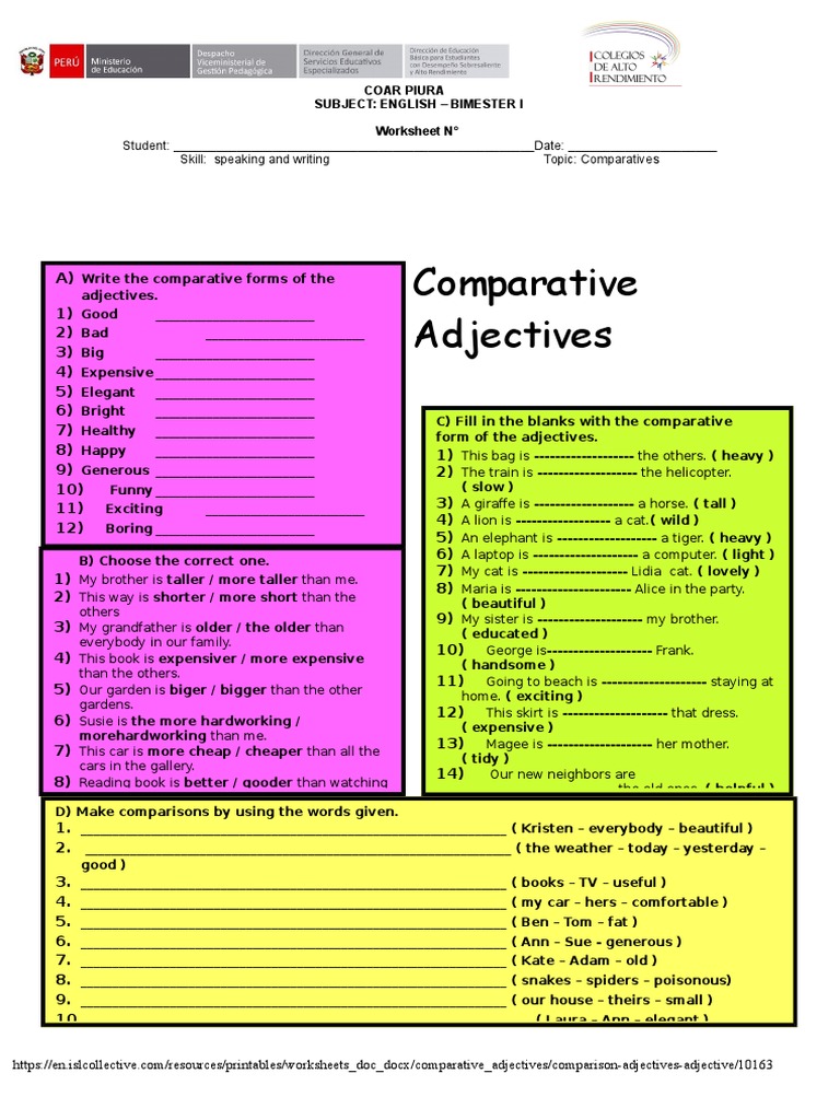 Comparative Adjectives Worksheet | PDF | Teaching Methods & Materials