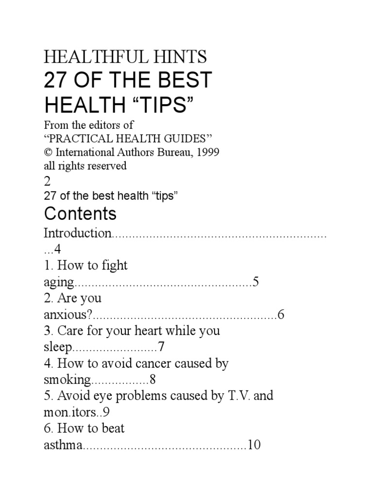27 of The Best Health "Tips": Healthful Hints | PDF | Physical Exercise ...