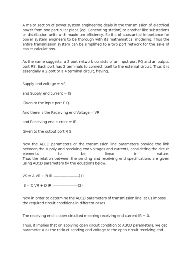 Abcd Parameters For Transmission Line | Download Free PDF ...