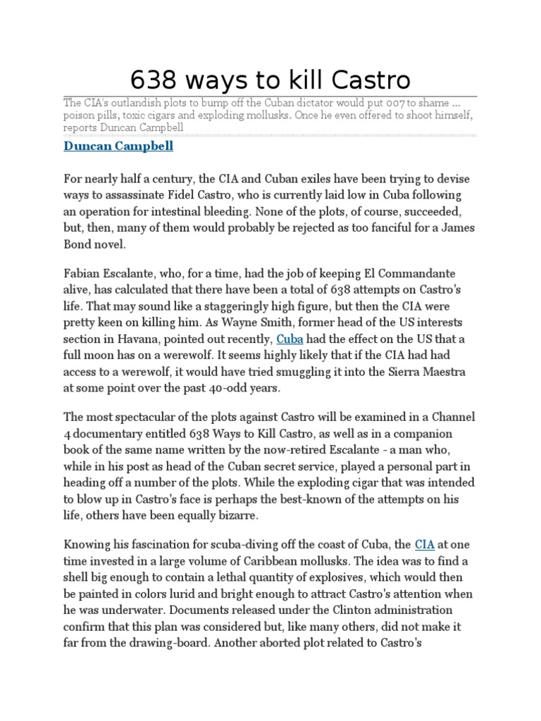 638 Ways To Kill Castro | PDF | Fidel Castro | Violence
