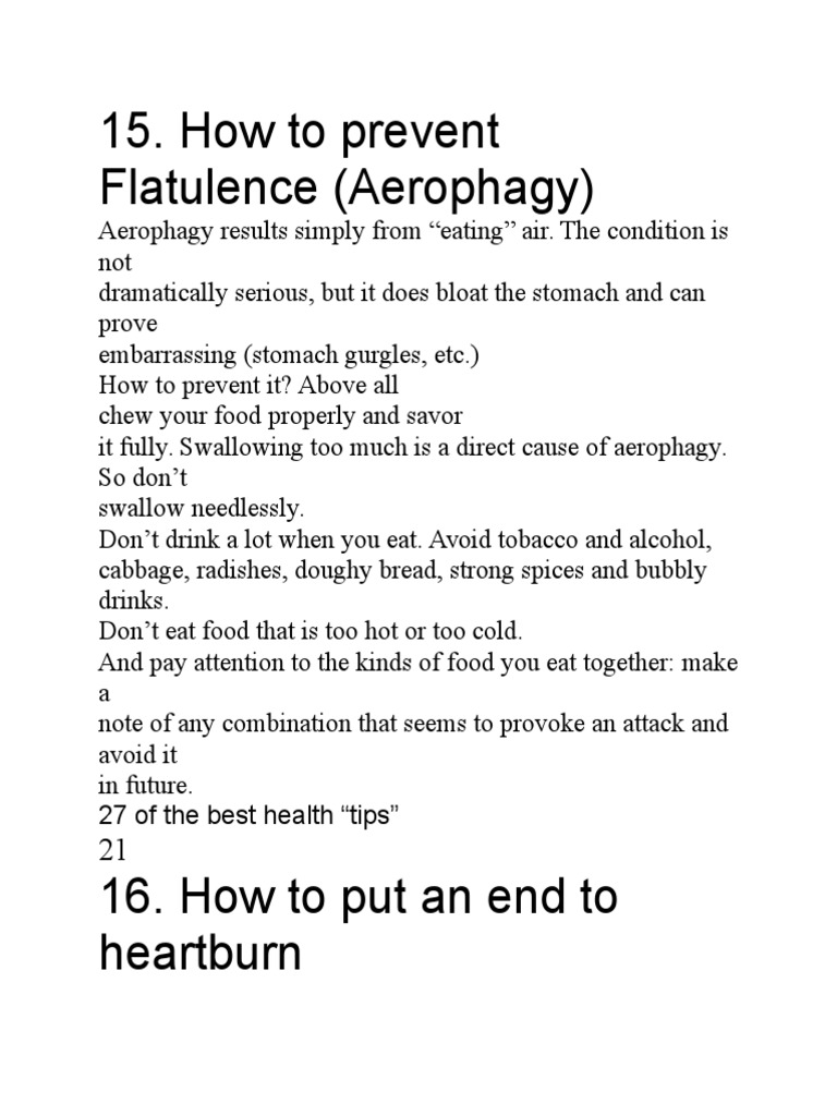How To Prevent Flatulence (Aerophagy) | PDF | Heartburn | Dietary Fiber