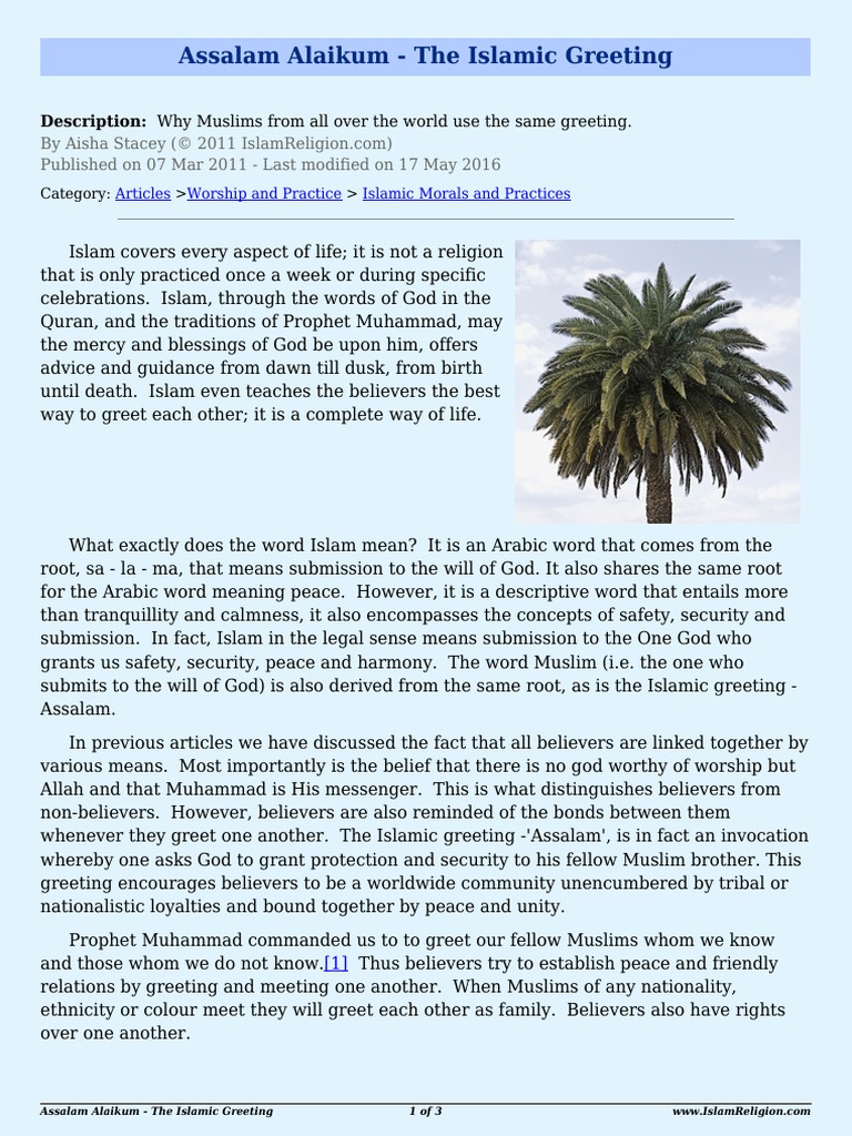 Assalam Alaikum The Islamic Greeting | PDF | Religion & Spirituality