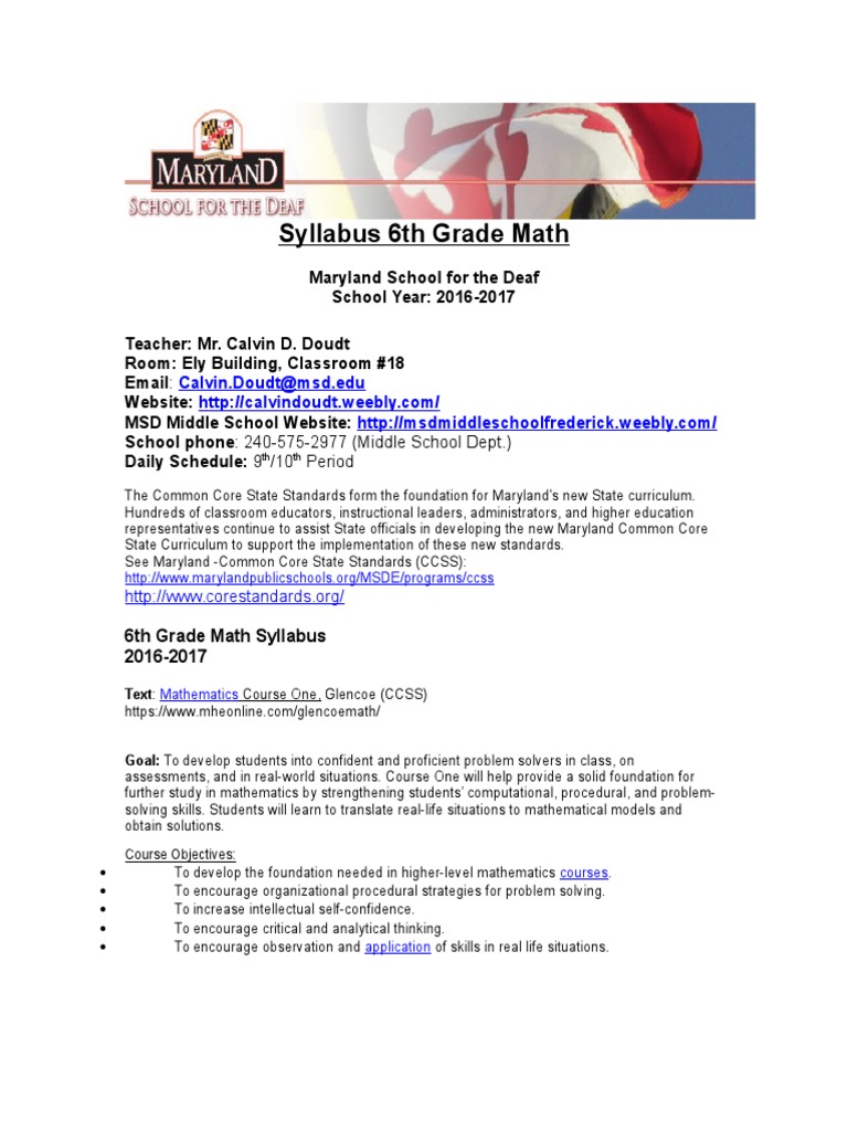 Syllabus 6th Grade Math 2016-2017 | PDF | Area | Fraction (Mathematics)