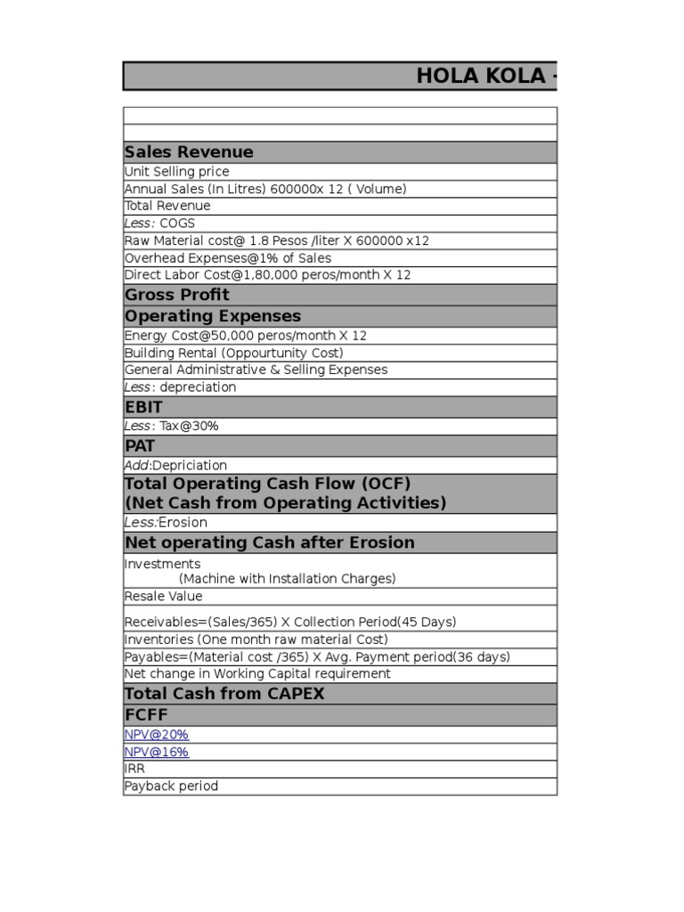 Hola Kola Case | PDF | Capital Budgeting | Corporations