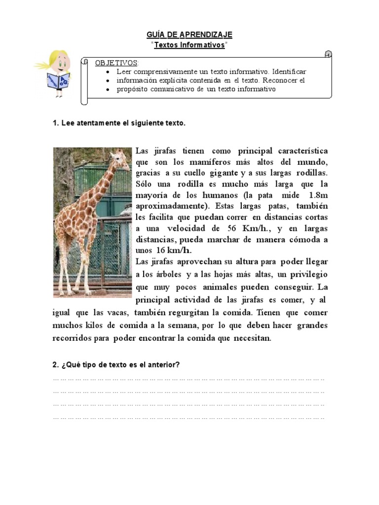 Guía de Aprendizaje Textos Informativo Comprension | PDF | Hogar ...