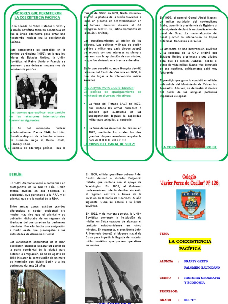 Triptico - LA COEXISTENCIA PACÍFICA | PDF | Berlina | Gamal Abdel Nasser