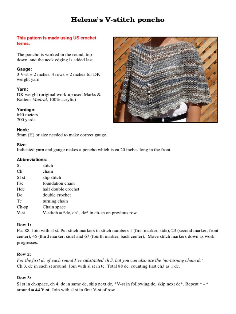 Helena's V-Stitch Poncho Pattern | PDF | Crochet | Figured Fabrics