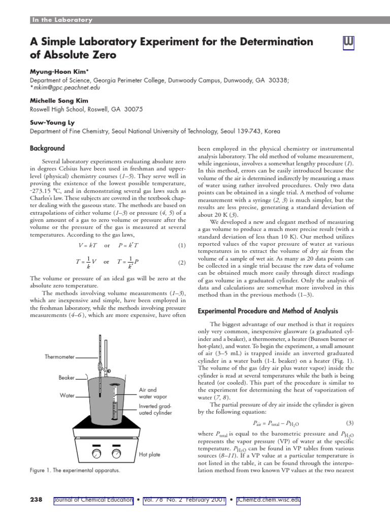 A Simple Laboratory Experiment For The Determination of Absolute Zero ...