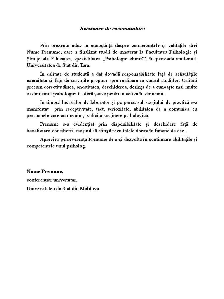 Scrisoare de Recomandare
