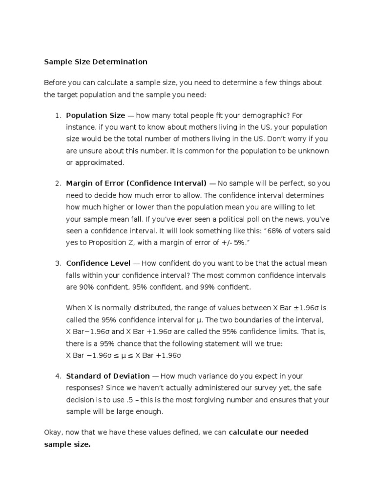 Determining The Sample Size (Continuous Data) | PDF | Confidence ...